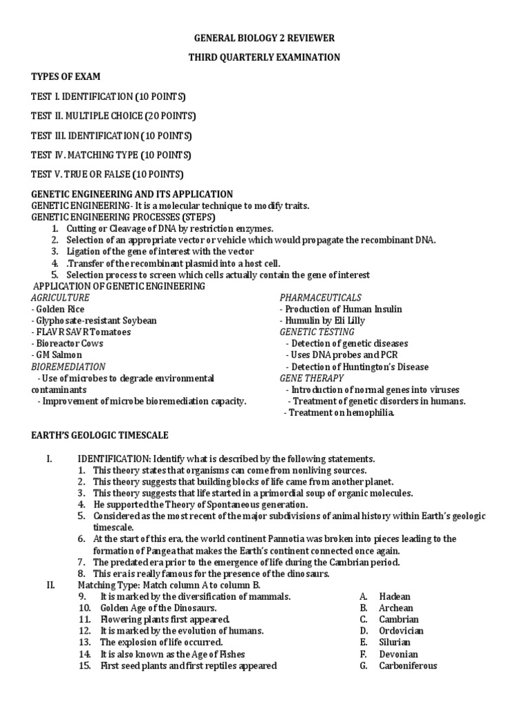General Biology 2 Reviewer | Download Free PDF | Genetic Engineering ...