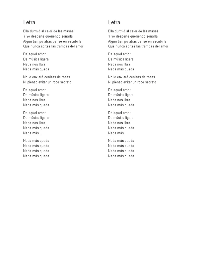 Letra Musica Ligera | PDF | Arte | Novela negra, policíaca y suspenso