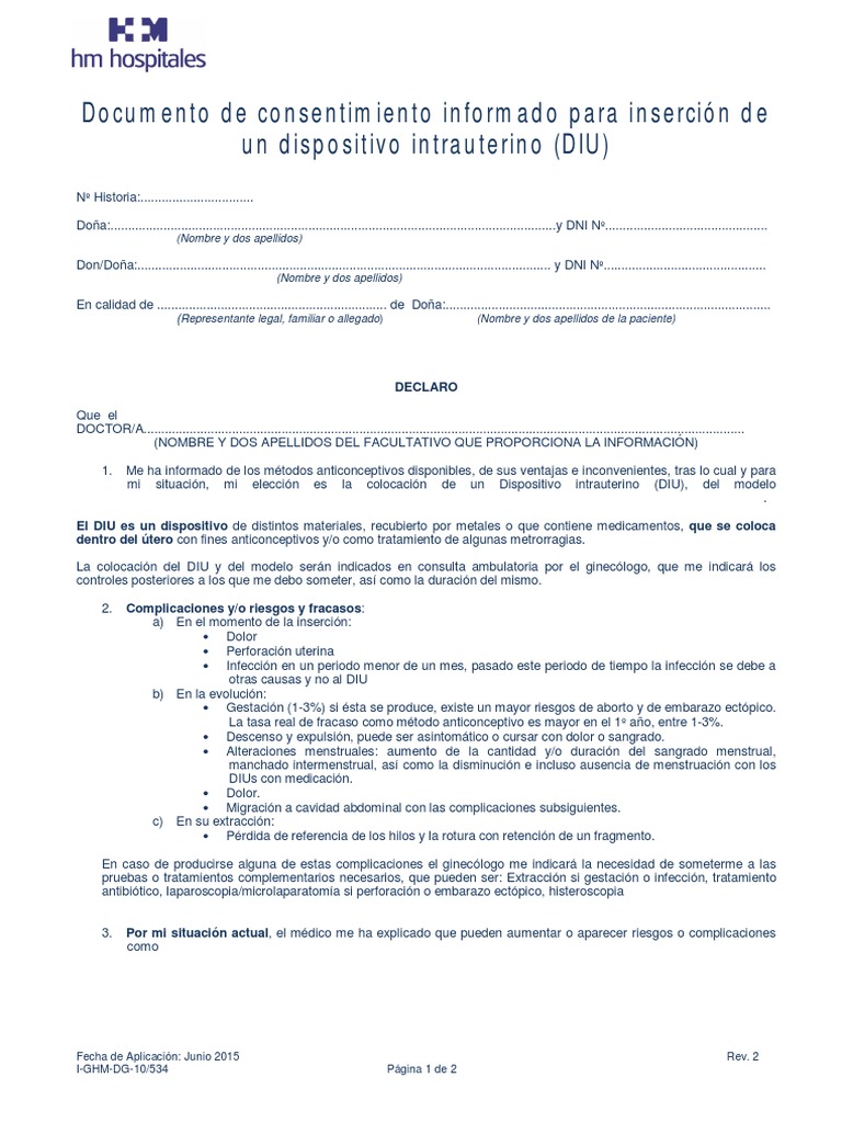 Documento de Consentimiento Informado para Inserción de Un Dispositivo ...