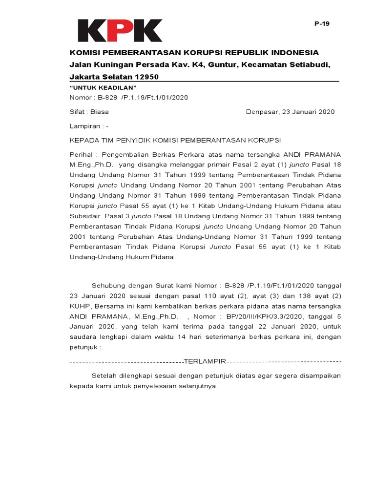 36.pengembalian Berkas Perkara (P-19) | PDF