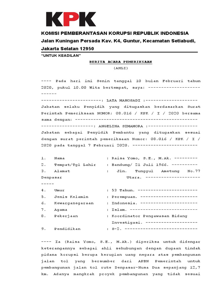 26. BERITA ACARA PEMERIKSAAN AHLI RAISA YOMO | PDF