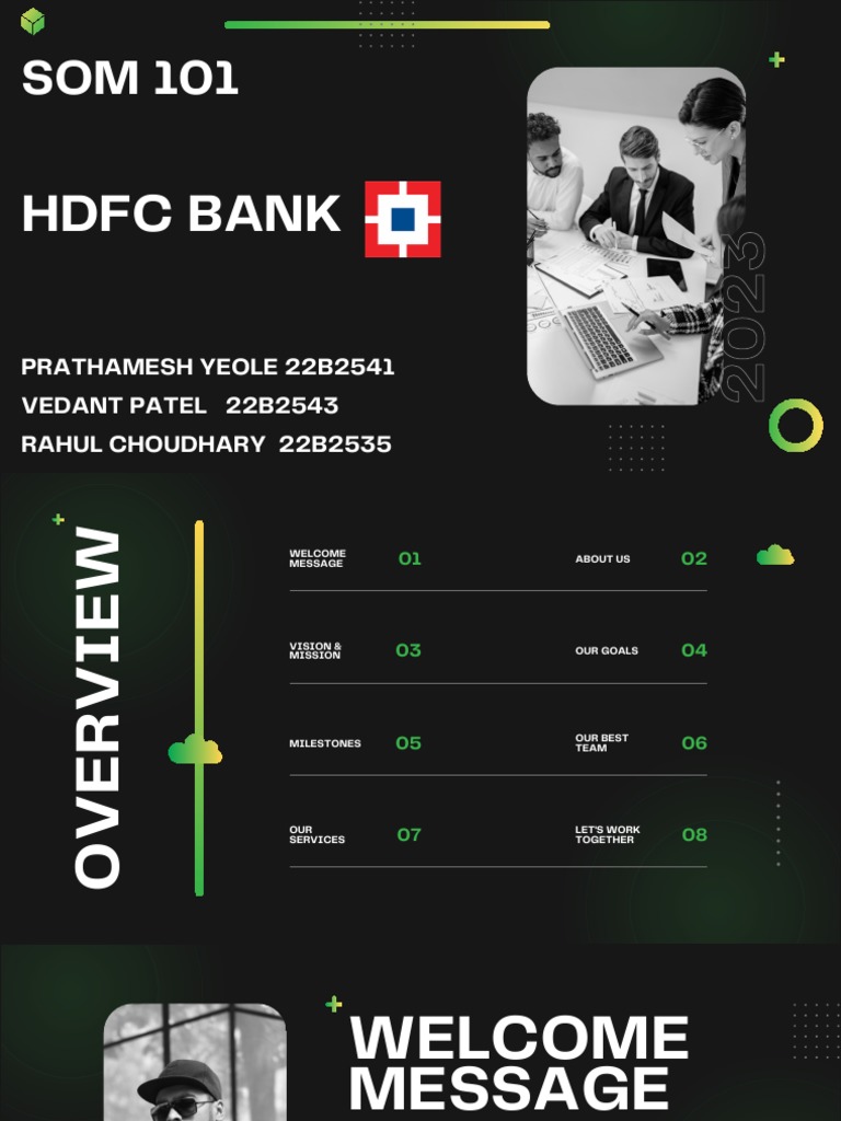 HDFC Bank: Prathamesh Yeole 22B2541 Vedant Patel 22B2543 Rahul Choudhary 22B2535 | PDF