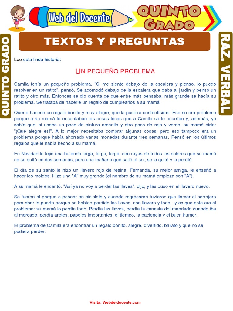 Textos y Preguntas para Quinto Grado de Primaria | PDF