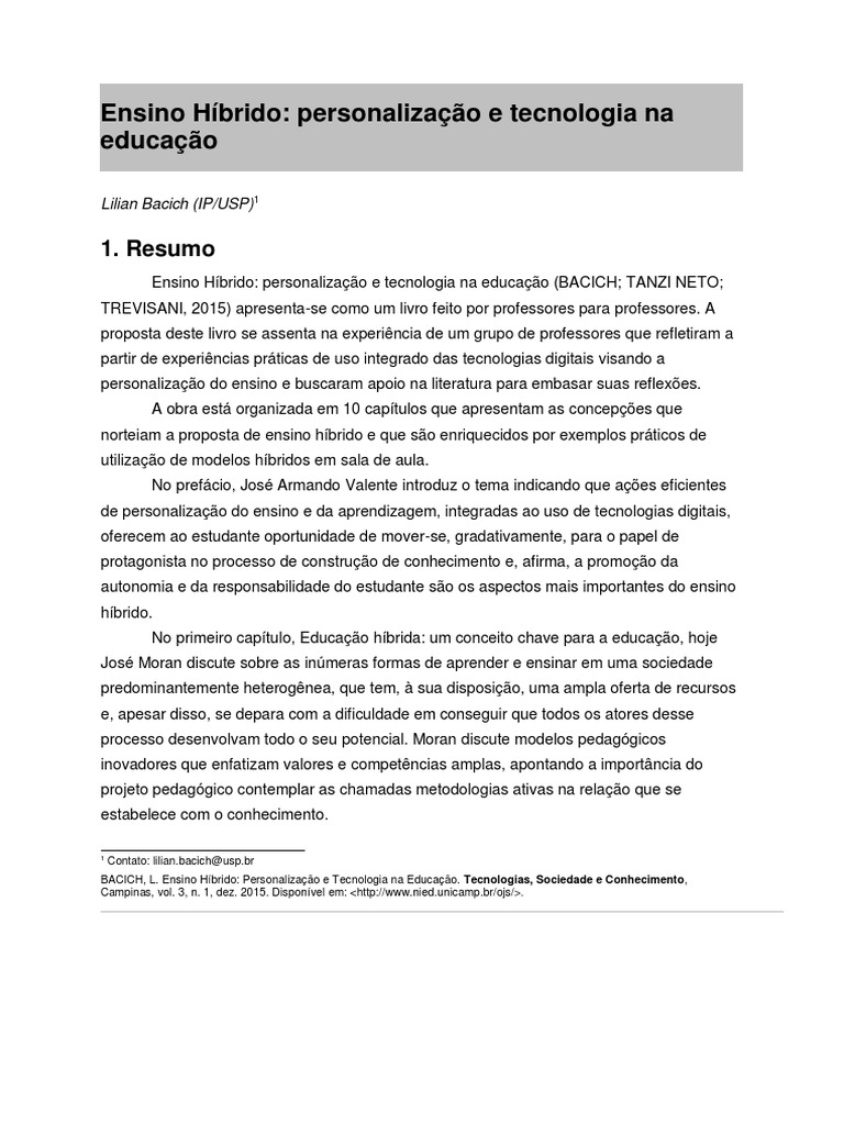 1 Bacich Ensino Hibrido | PDF | Pedagogia | Aprendizado