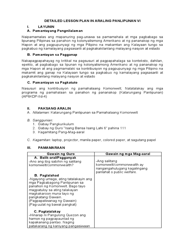 Detailed Lesson Plan in Araling Panlipunan Vi | PDF