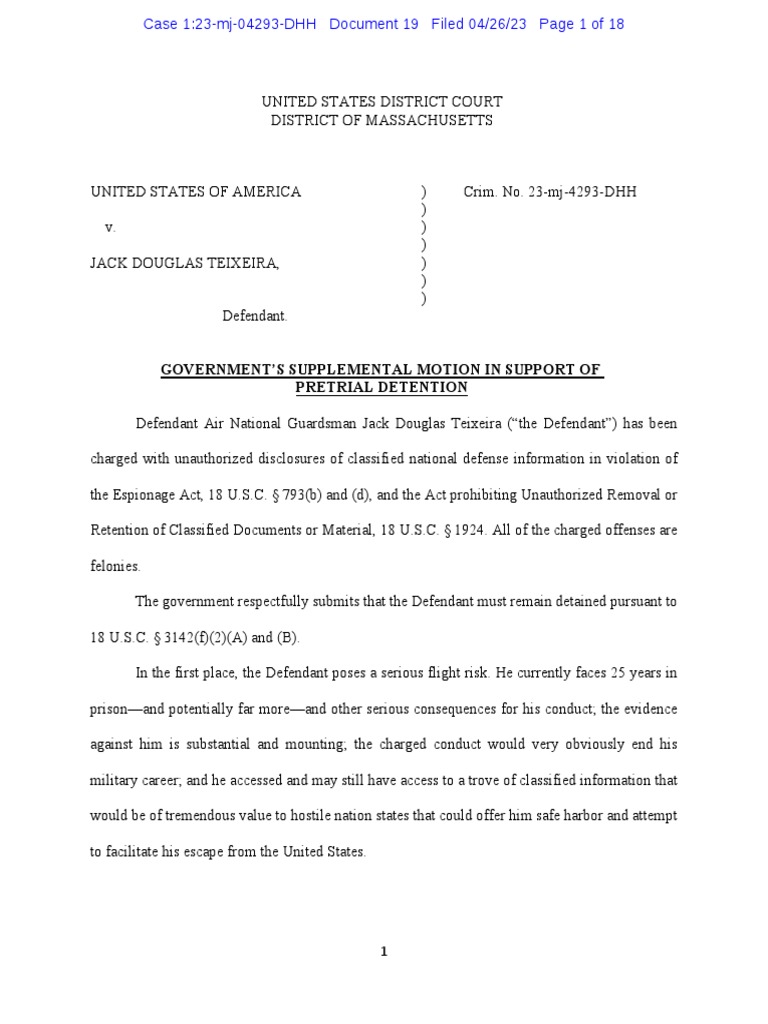 Pretrial Detention Motion for Teixeira | PDF | Remand (Detention ...