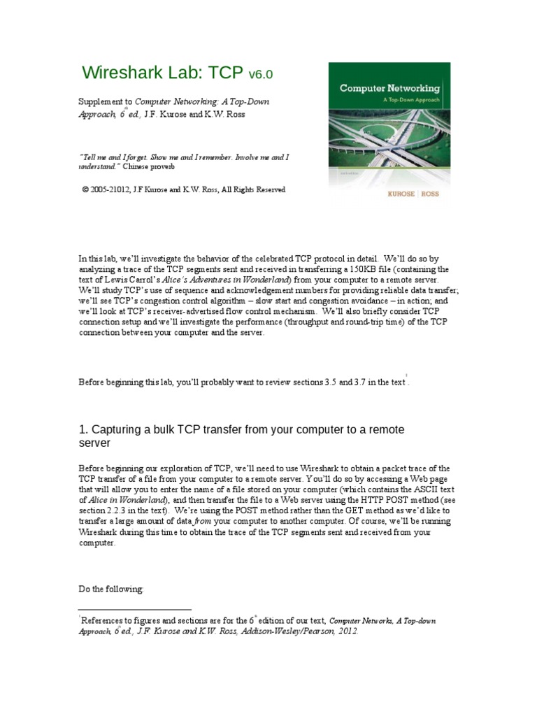 Wireshark Lab: TCP: Approach, 6 Ed., J.F. Kurose and K.W. Ross | PDF | Transmission Control ...
