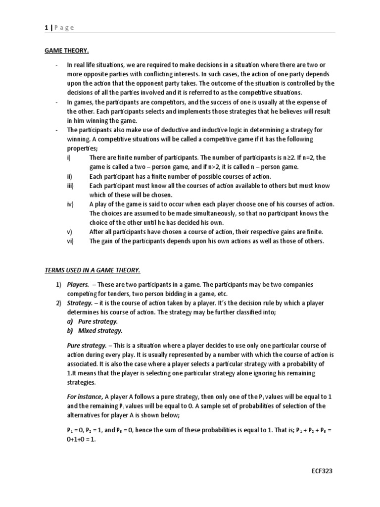 Terms Used in A Game Theory | PDF | Mathematical Economics | Mathematics