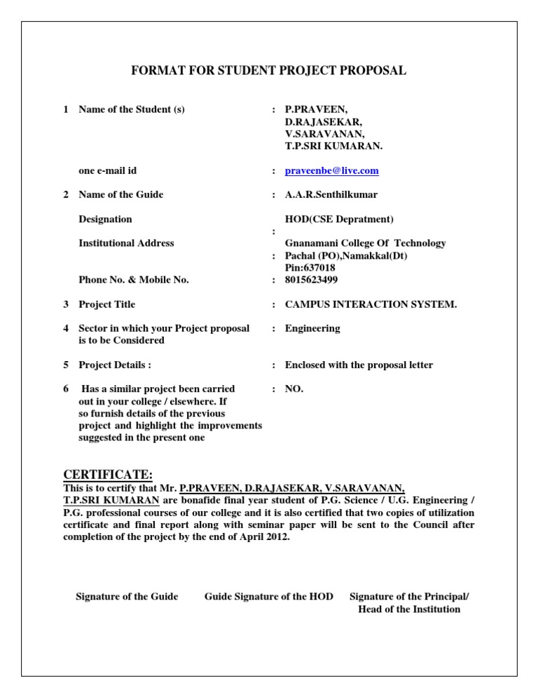 Format For Student Project Proposal | PDF