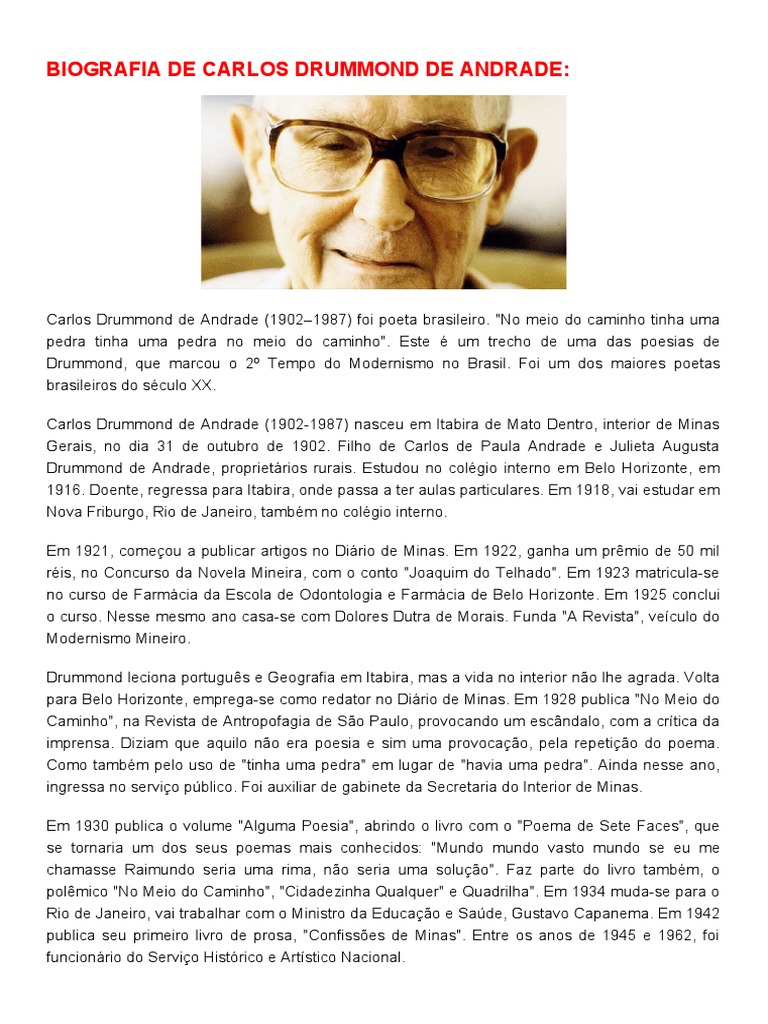 Biografia de Carlos Drummond de Andrade | PDF