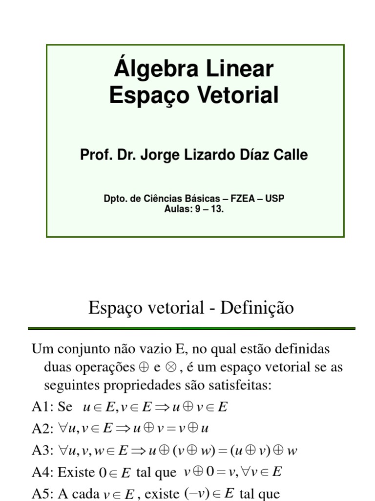 Álgebra Linear Espaço Vetorial: Prof. Dr. Jorge Lizardo Díaz Calle ...