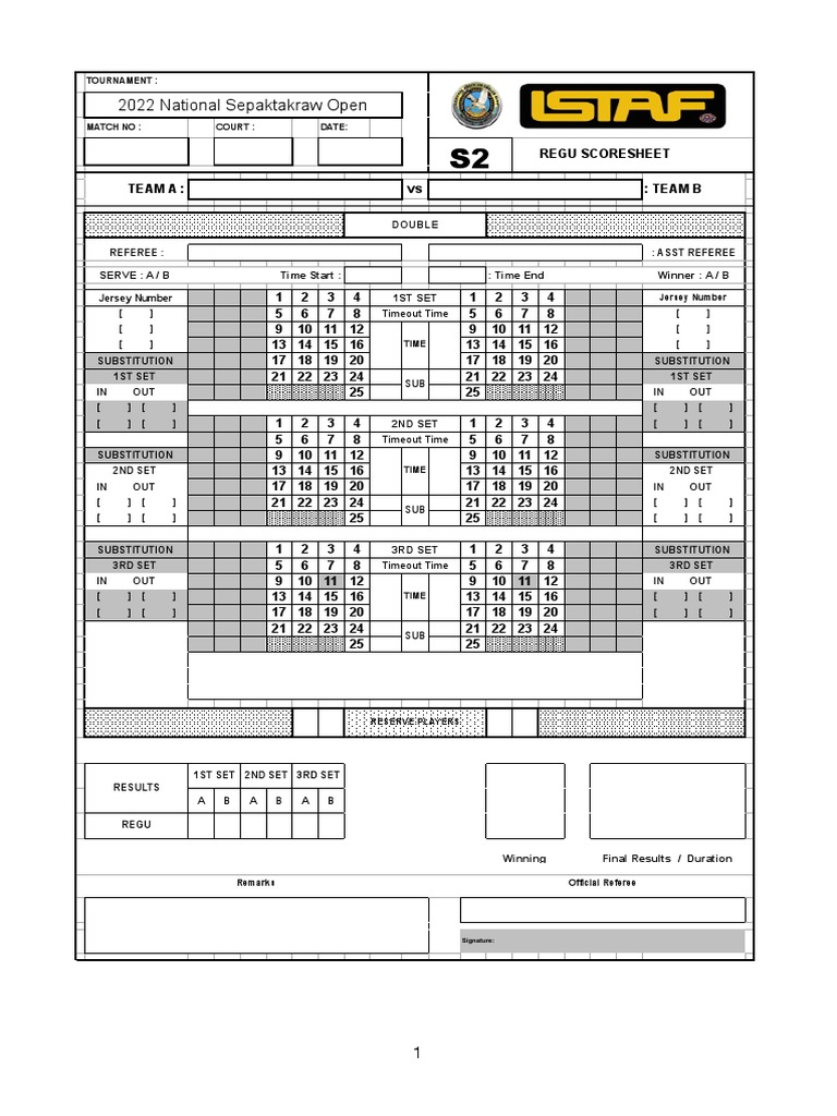 ISTAF Score Sheet REGU | PDF