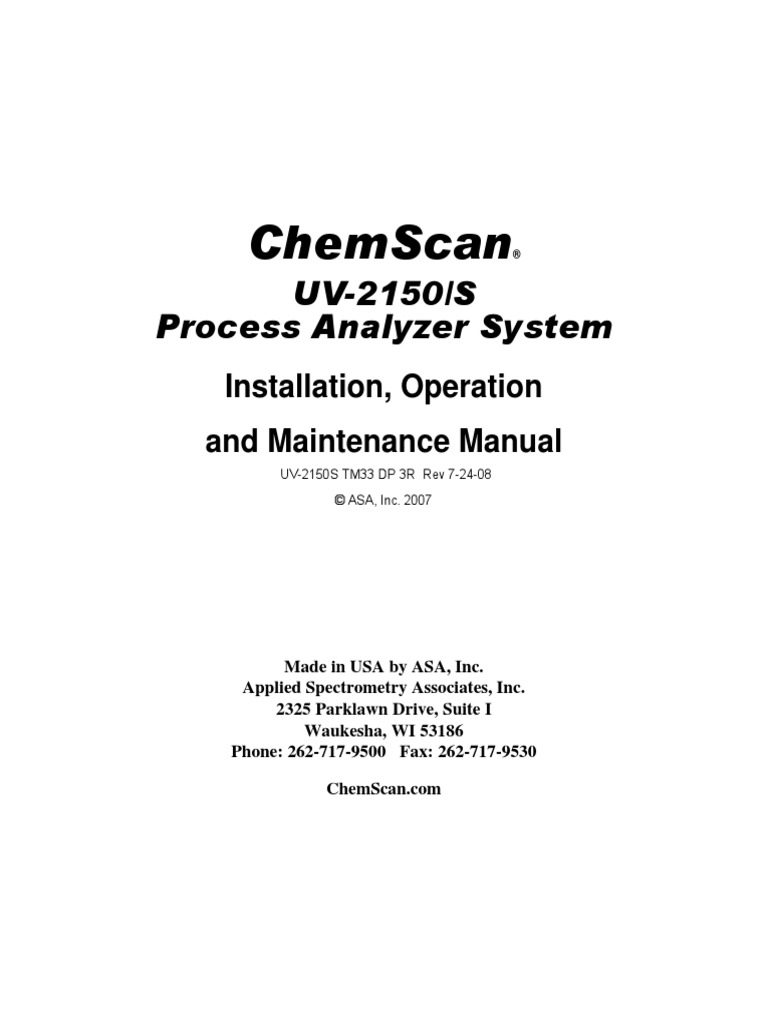 Chemscan UV-2150 Manual | PDF | Valve | Pump