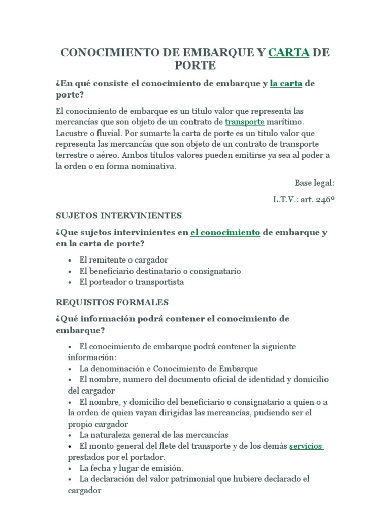 Conocimiento de Embarque y Carta de Porte | PDF | Guía de carga | Gobierno