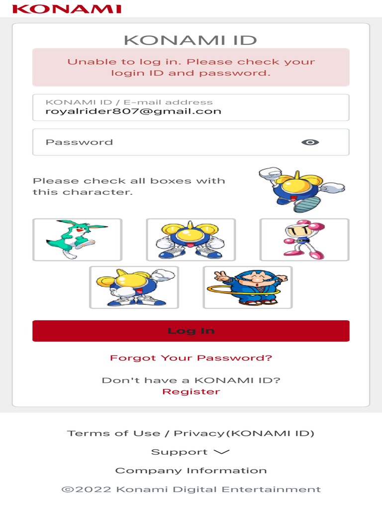 Konami Id: Unable To Log In. Please Check Your Login ID and Password | PDF