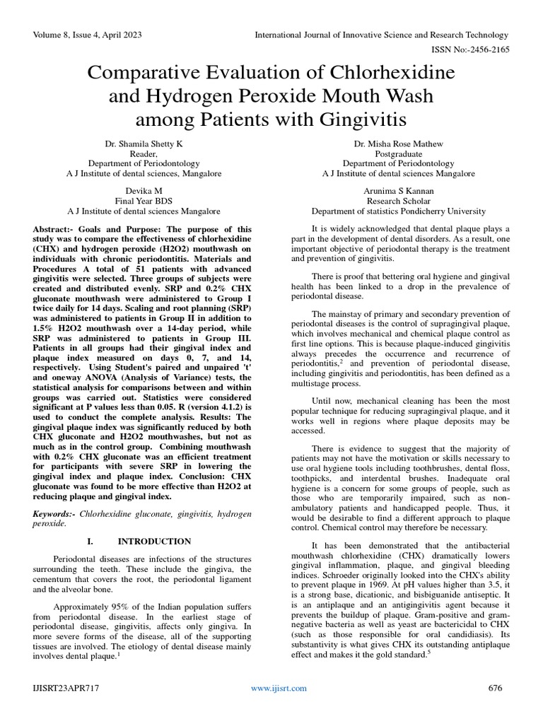 Comparative Evaluation of Chlorhexidine and Hydrogen Peroxide Mouth ...