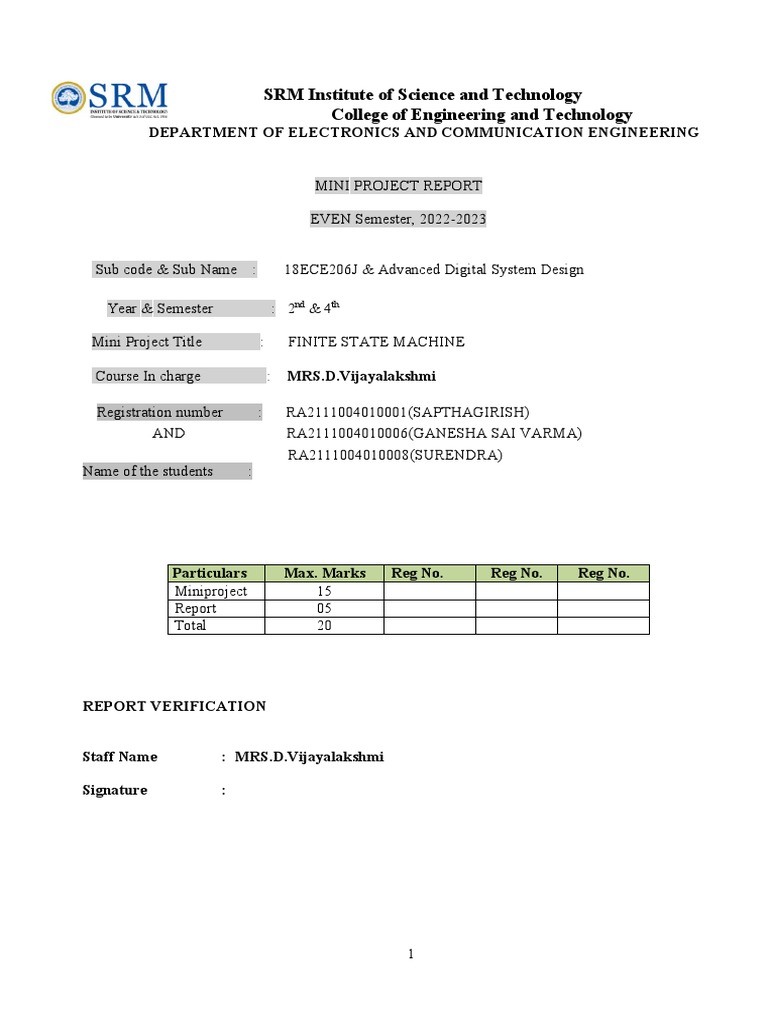 Finite State Machine Project Report | PDF | Teaching Methods ...