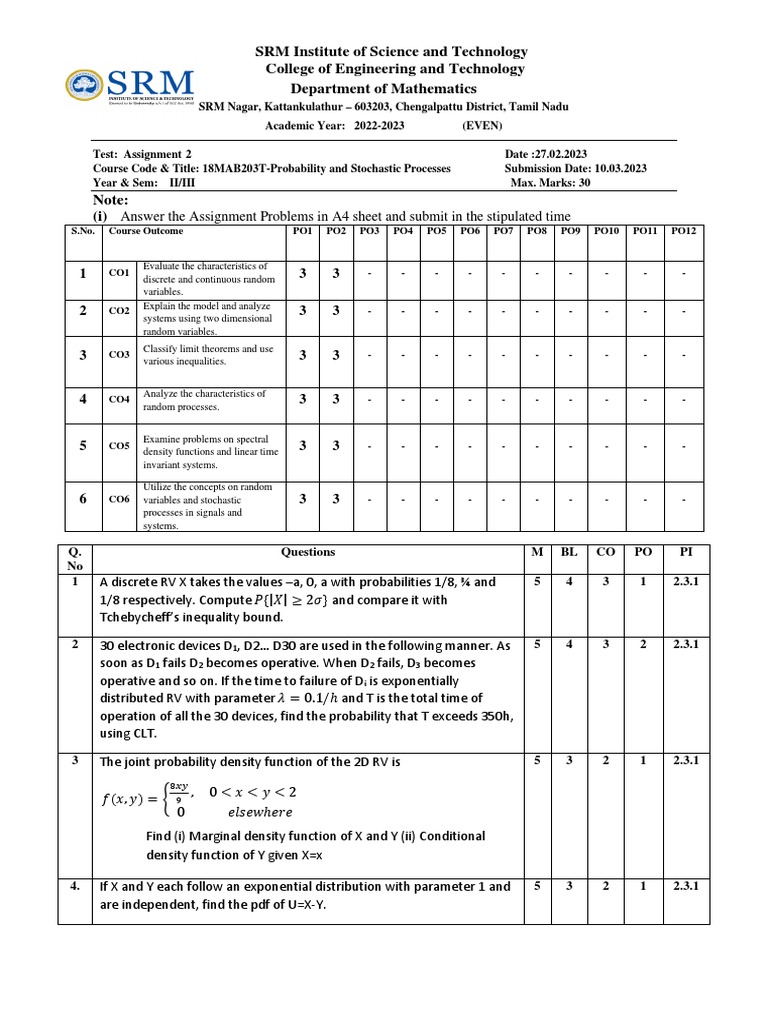Mathsassignment 2 | PDF | Stochastic Process | Probability