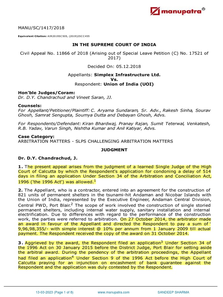 Simplex Infrastructure Ltd Vs Union Of India Uoi