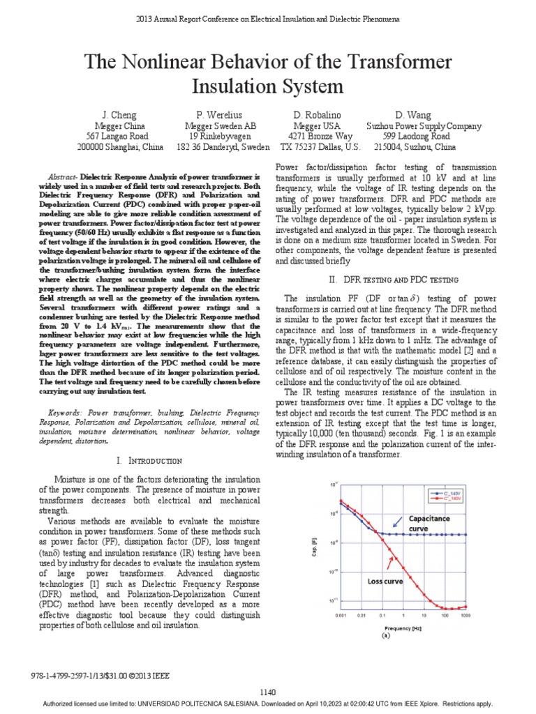 The Nonlinear Behavior of The Transformer Insulation | PDF | Transformer | Dielectric