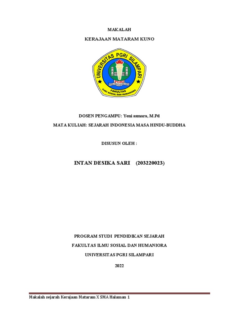 Kerajaan Mataram Kuno Intan Desika Sari | PDF