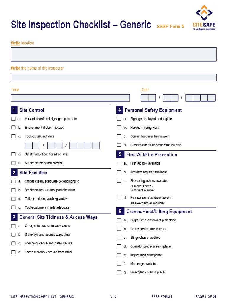 sssp-form-5--site-inspection-checklist | PDF | Personal Protective ...