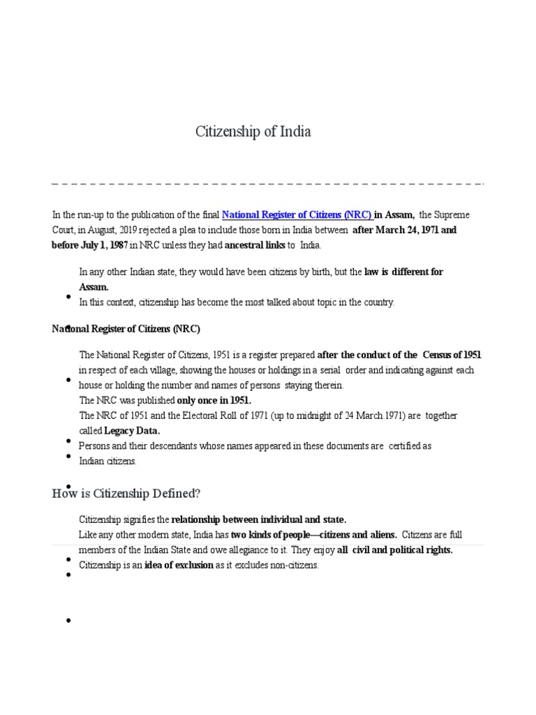 Citizenship of India | Download Free PDF | Citizenship | Naturalization