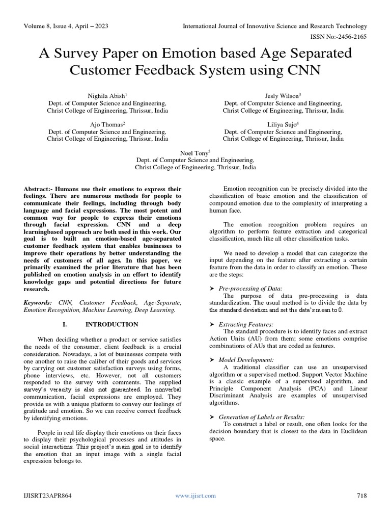 A Survey Paper On Emotion Based Age Separated Customer Feedback System ... A Survey Paper On Emotion Based Age Separated Customer Feedback System ...