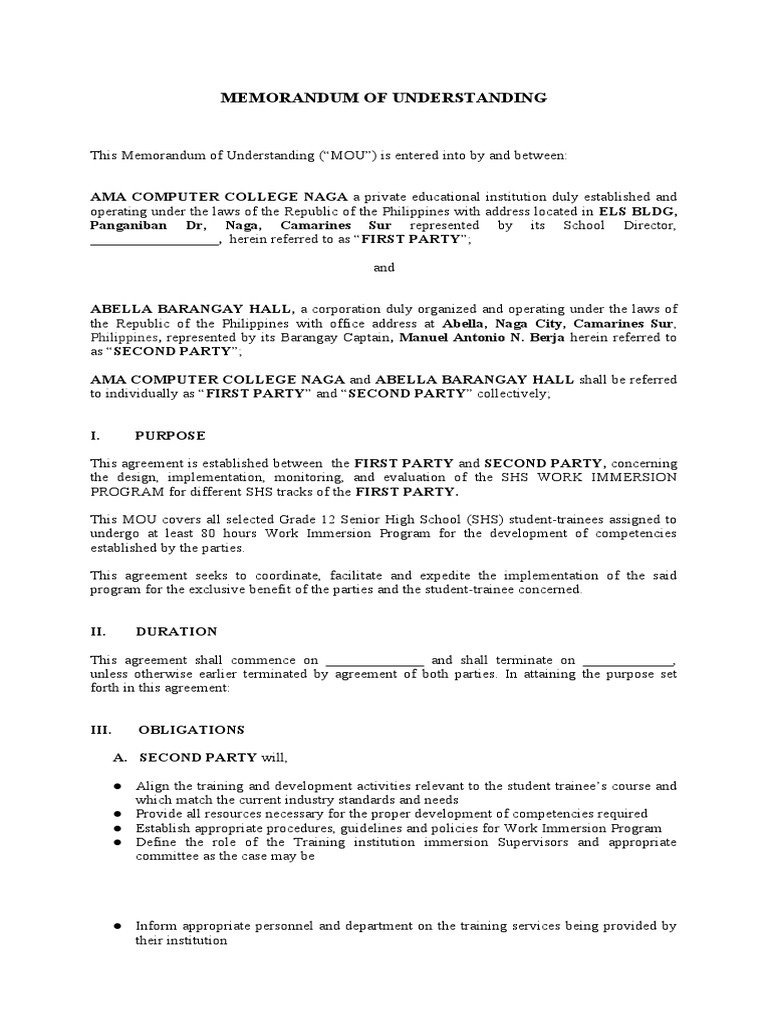 Memorandum of Understanding:, Philippines | PDF | Intellectual Property ...