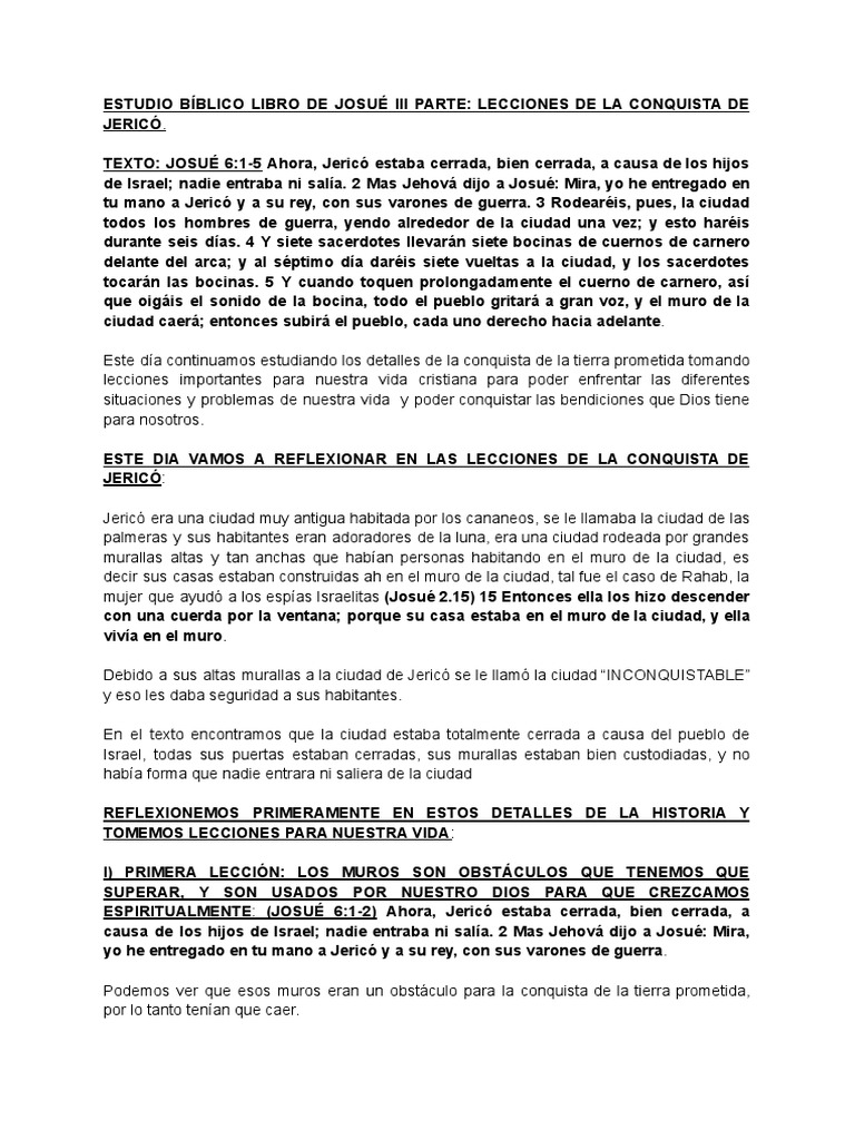 Estudio Biblico Libro de Josue Iii Parte - Lecciones de La Conquista de Jerico | PDF | Joshua ...