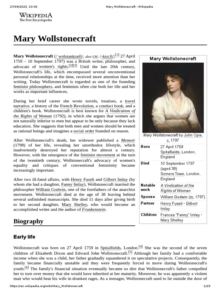 Mary Wollstonecraft: Life and Legacy | PDF | Mary Wollstonecraft | A ...