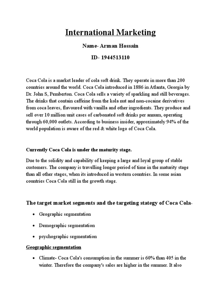 International Marketing | PDF | Coca Cola | Cola