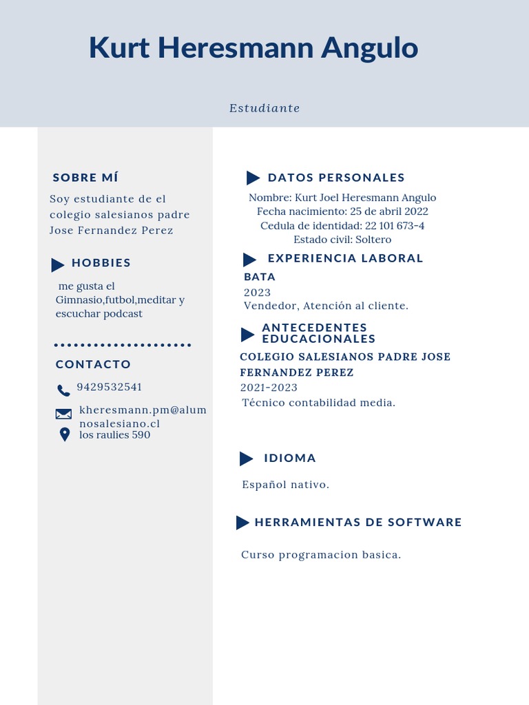 Kurt Heresmann Angulo: Estudiante | PDF