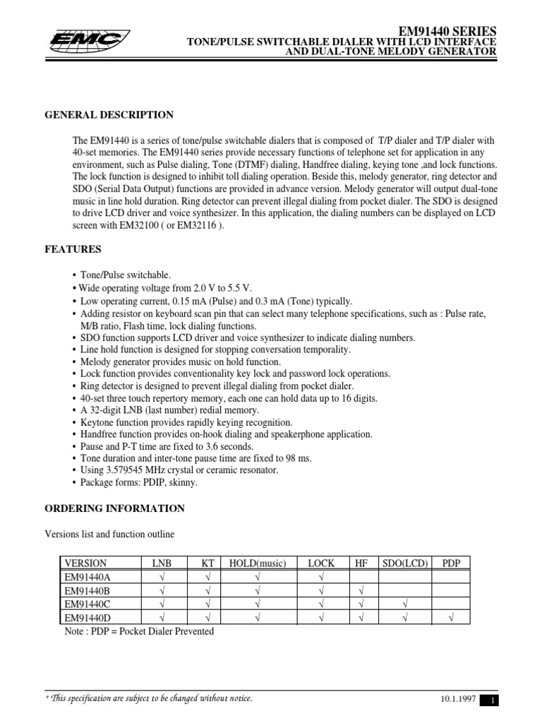 Tone/Pulse Switchable Dialer With LCD Interface and Dual-Tone Melody ...
