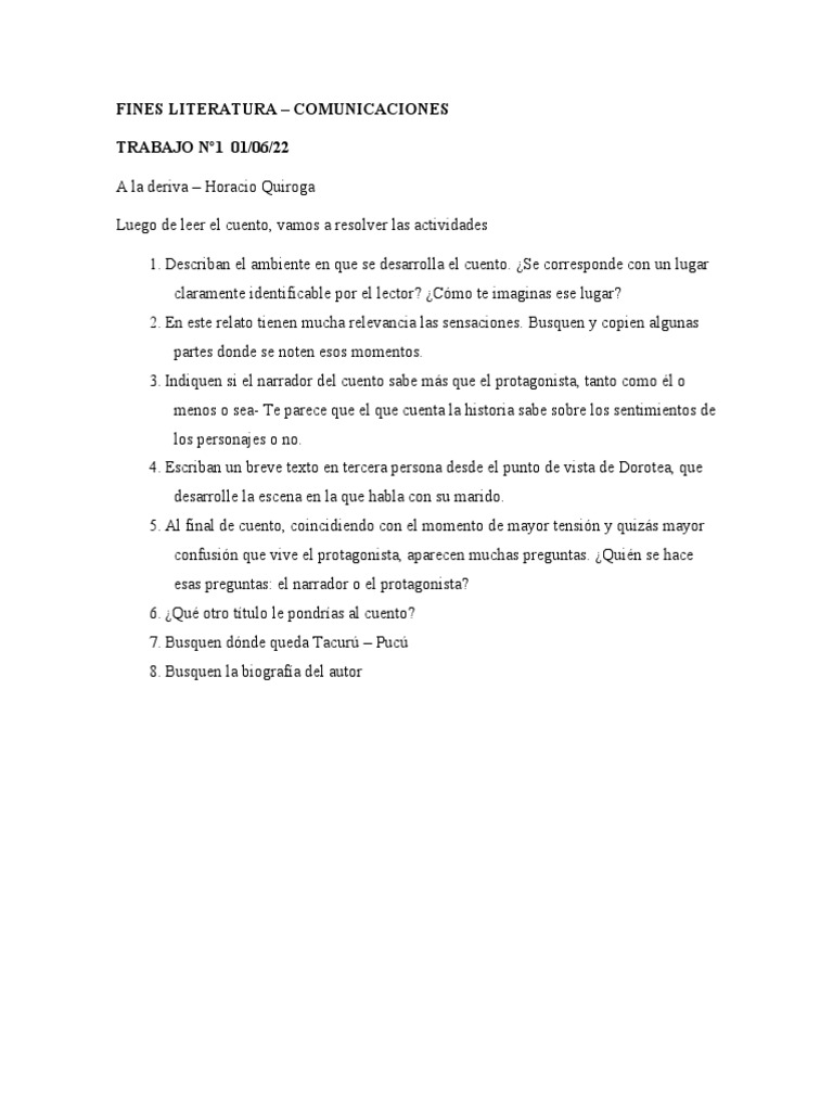 Análisis de "A la deriva" de Quiroga | PDF | Ficción general