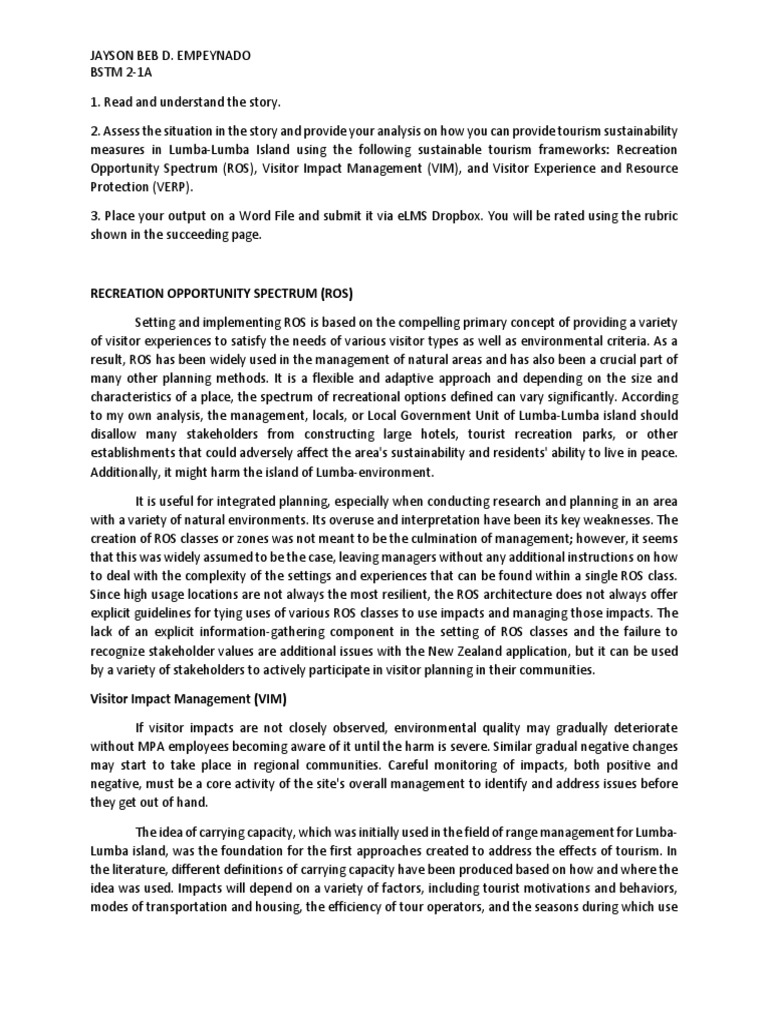 Recreation Opportunity Spectrum (Ros) | PDF | Sustainability | Tourism
