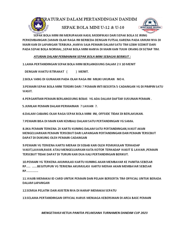 Peraturan Mini Soccer Dandim Cup 2023 | PDF | Olahraga & Rekreasi
