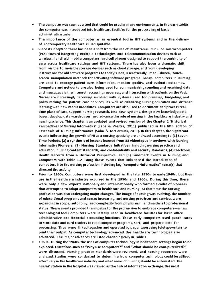 Early Computer Use in Healthcare | PDF | Health Informatics ...