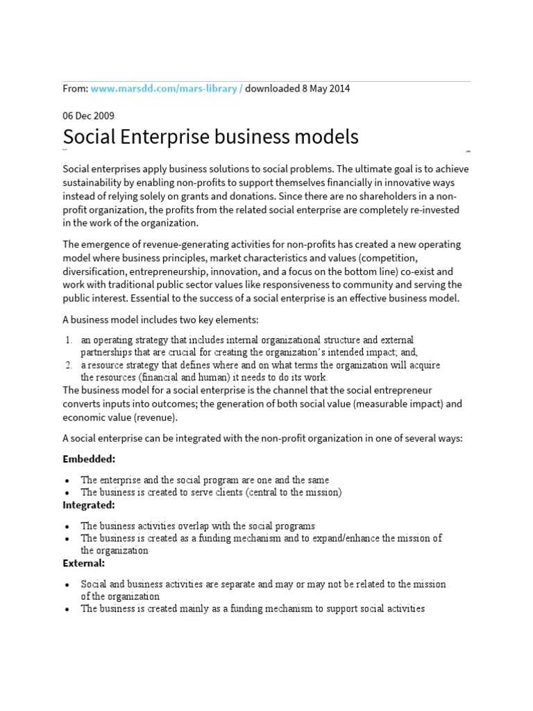 Soc Ent 7 Business Models | PDF | Entrepreneurship | Social Enterprise