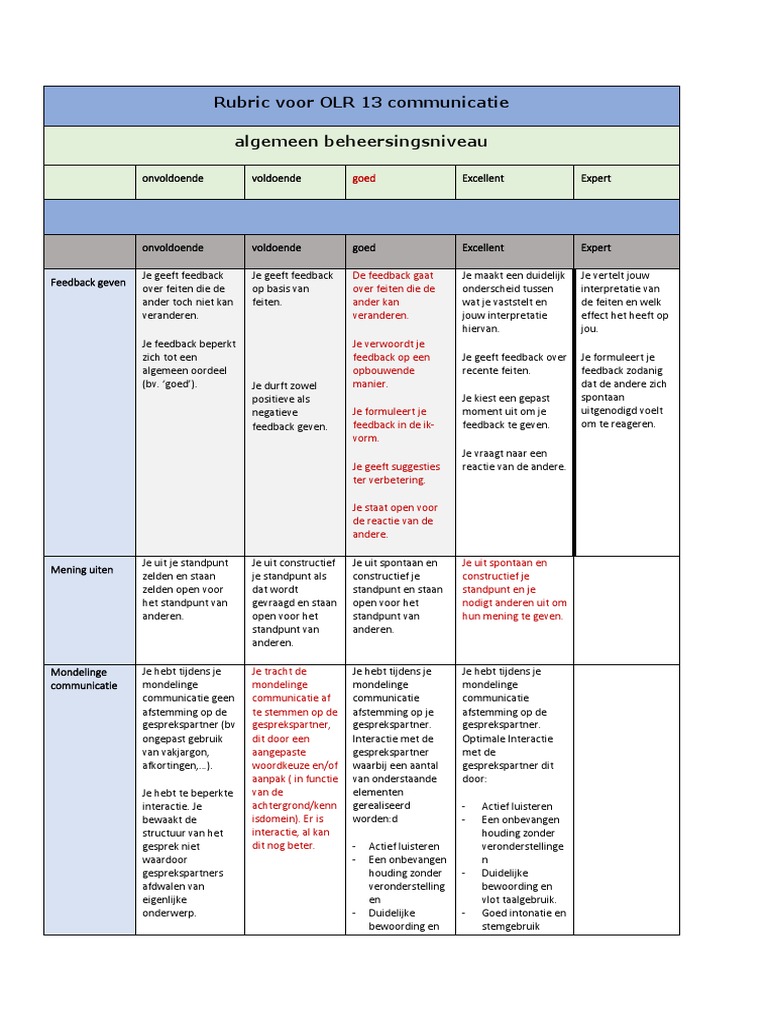 Rubric Voor Olr 13 Communicatie | PDF
