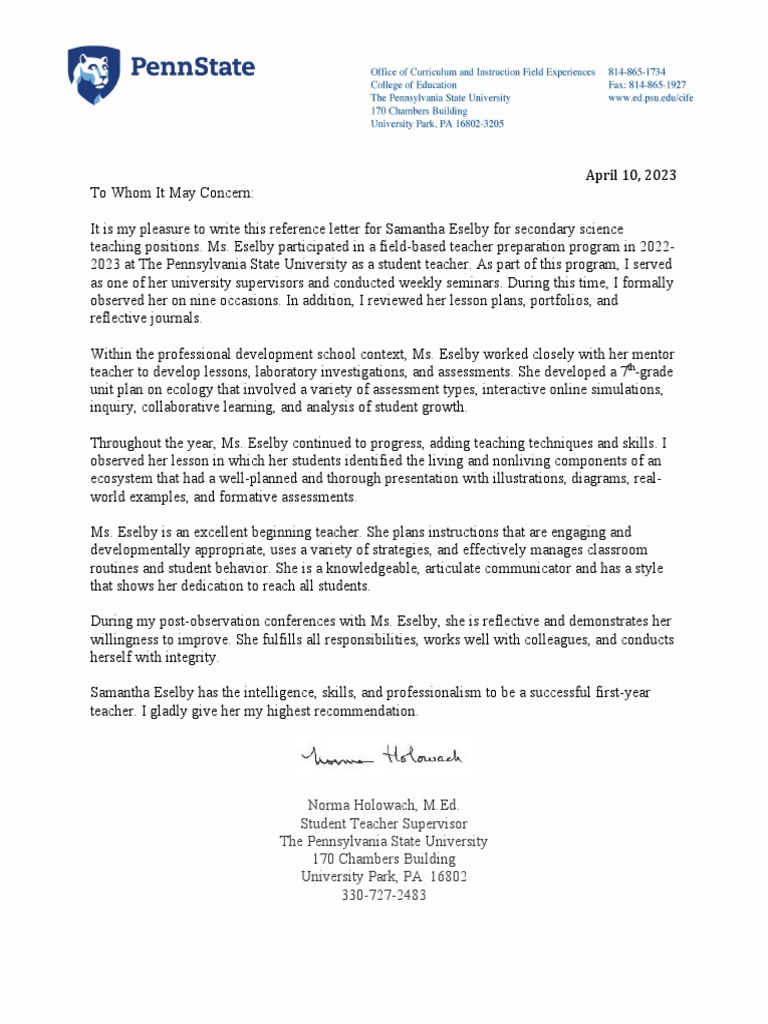 Reference Letter From Norma | PDF | Language Arts & Discipline