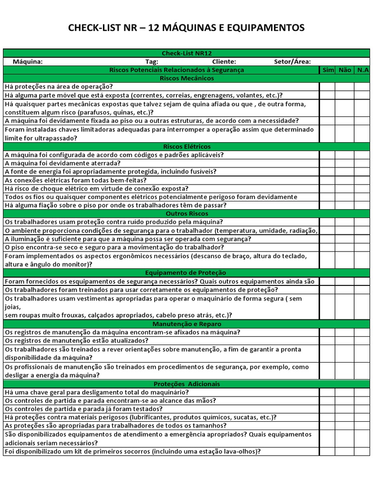 Check-list de segurança para máquinas e equipamentos | PDF | Máquinas ...