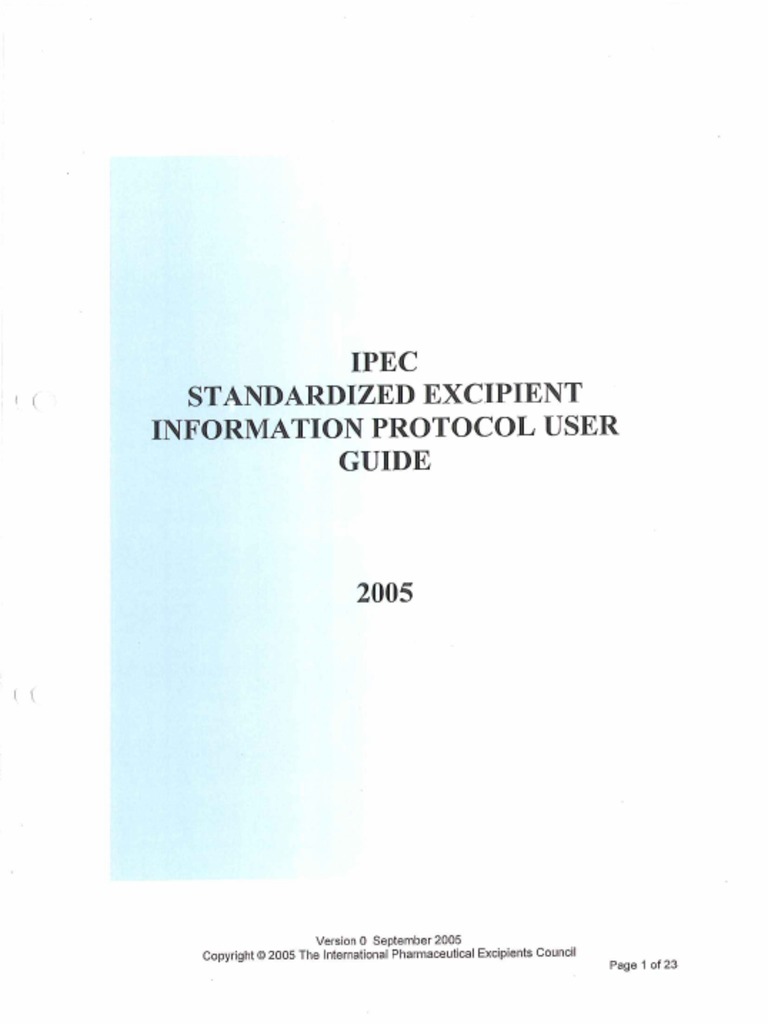 2005 - IPEC Standardized Excipient Information Protocol User Guide | PDF