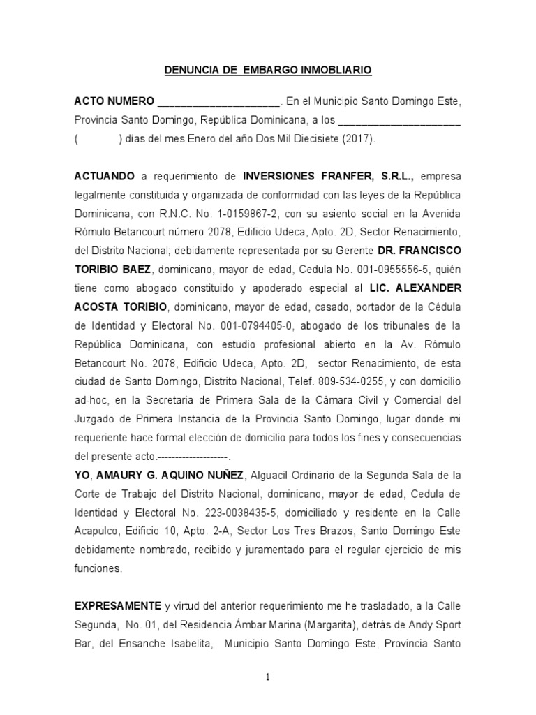 Denuncia de Embargo Inmobiliario-Inocencio Ortiz | PDF | República ...