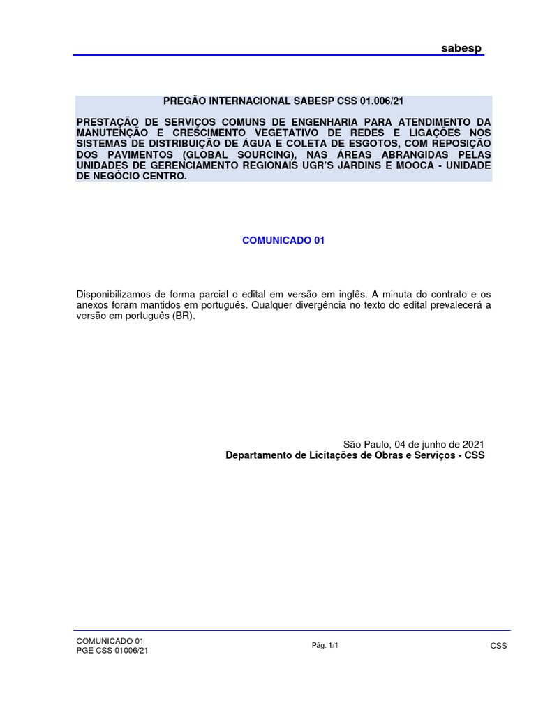 Comunicado 01 - Pg 1006_21 | PDF
