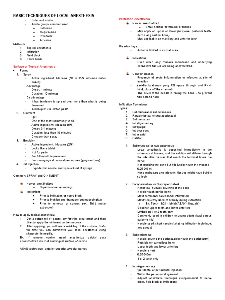 Basic Techniques of Local Anesthesia | PDF | Anesthesia | Topical Medication