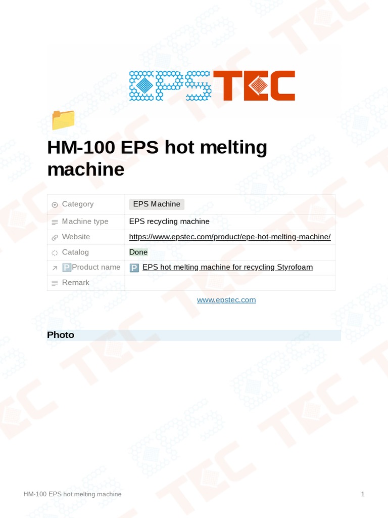 HM-100 - EPS - Hot - Melting - Machine Technology Data Sheet | PDF ...