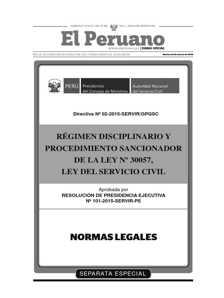 Directiva Nº002 2015 Servir Diario Oficial El Peruano Pdf El