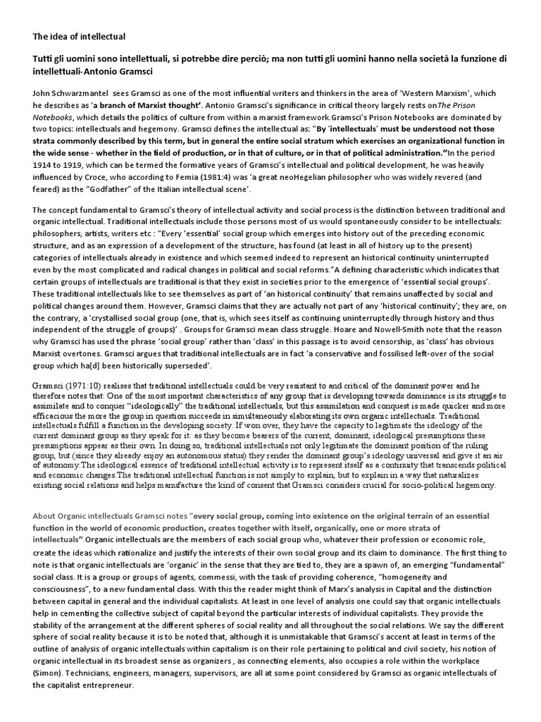 Gramsci's Theory of Intellectuals Explained | PDF | Antonio Gramsci ...