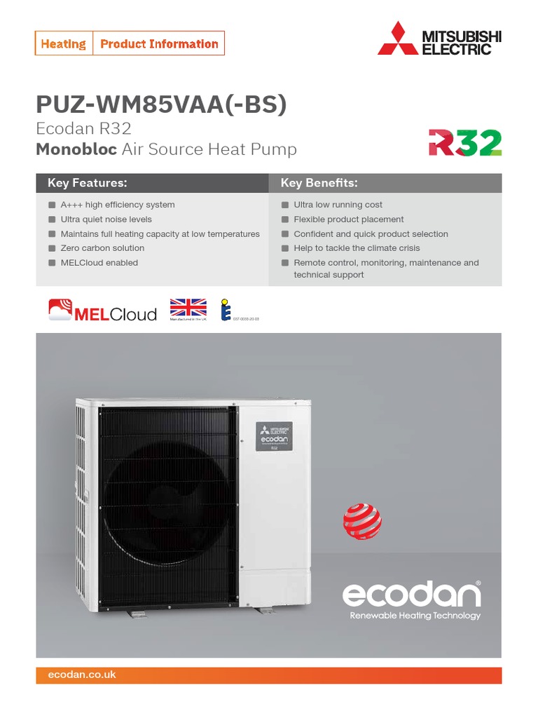 PUZ-WM85VAA (-BS) : Ecodan R32 | Download Free PDF | Heat Pump | Sustainable Technologies